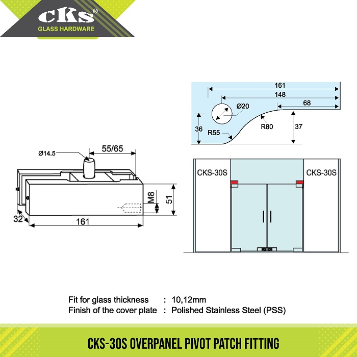 CKS Glass Hardware | CKS-30S OVERPANEL PIVOT PATCH FITTING