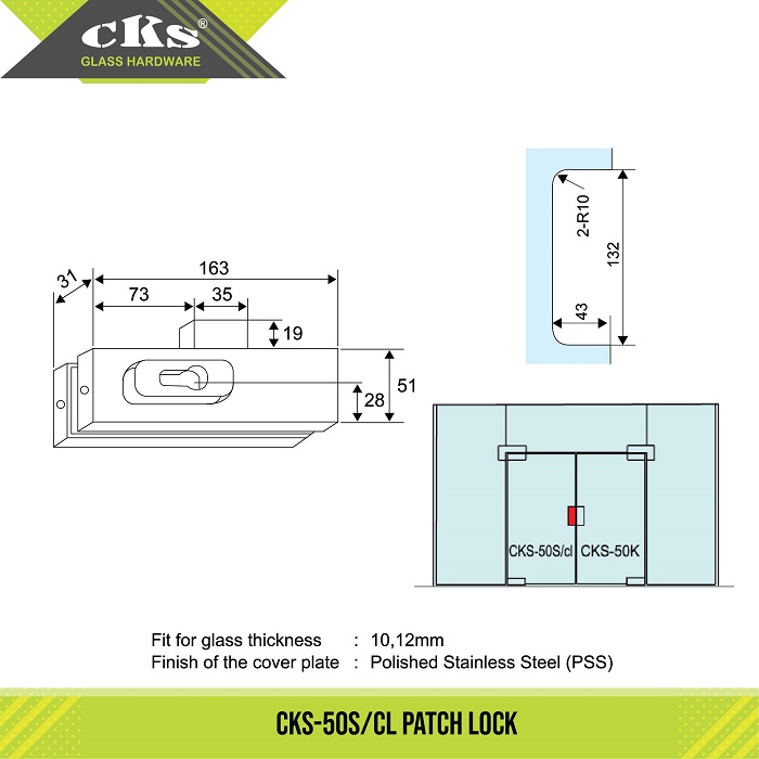 CKS Glass Hardware | CKS-50S/CL CENTRE PATCH LOCK