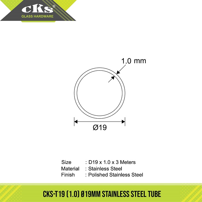 CKS Glass Hardware | CKS-T19 (1.0MM) D19MM STAINLESS STEEL TUBE
