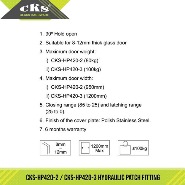 CKS Glass Hardware | HYDRAULIC PATCH FITTING