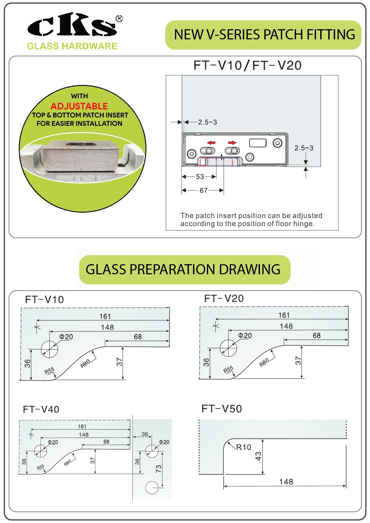 CKS Glass Hardware | V-SERIES PATCH FITTING (TITANIUM BLACK)